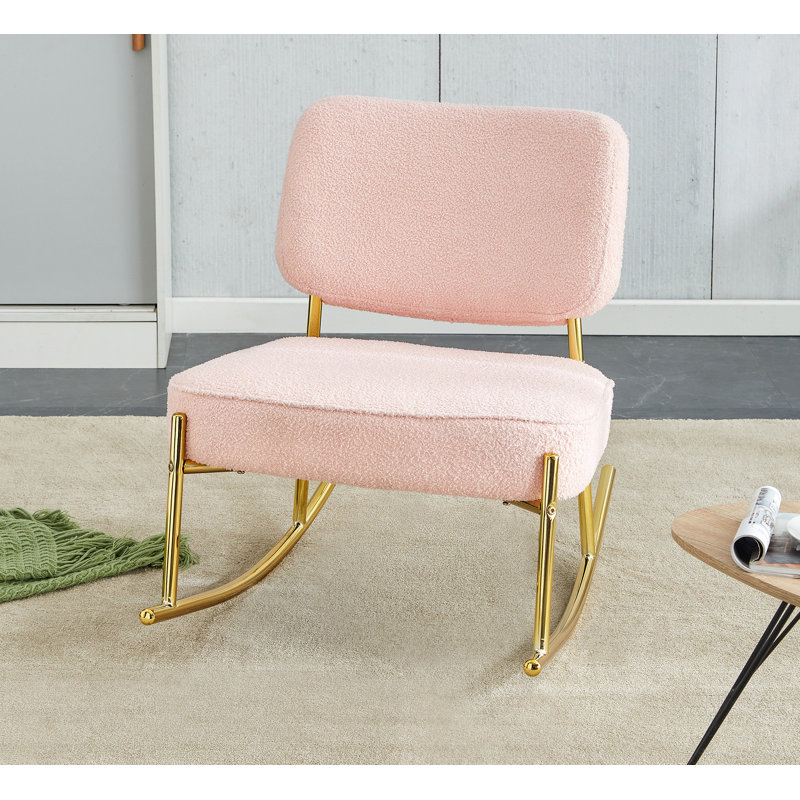 Teddy Suede Material Cushioned Rocking Chair Unique Rocking Chair Cushioned Seat Novobey Upholstery Color Pink